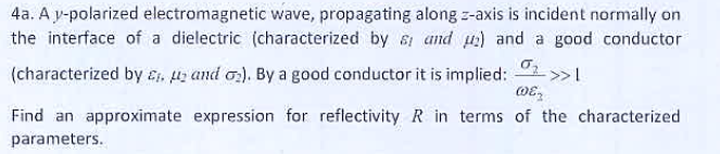 Solved 4a. A y-polarized electromagnetic wave, propagating | Chegg.com