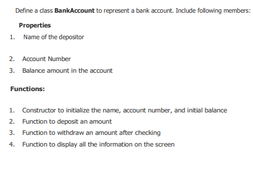 Solved Define a class BankAccount to represent a bank | Chegg.com