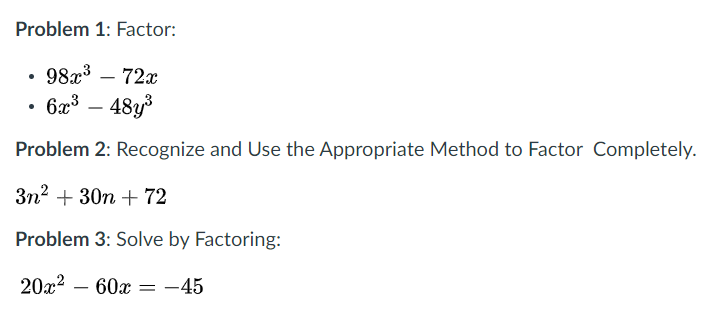 Solved Problem 1: Factor: 98x3 – 723 6.03 – 4843 Problem 2: | Chegg.com