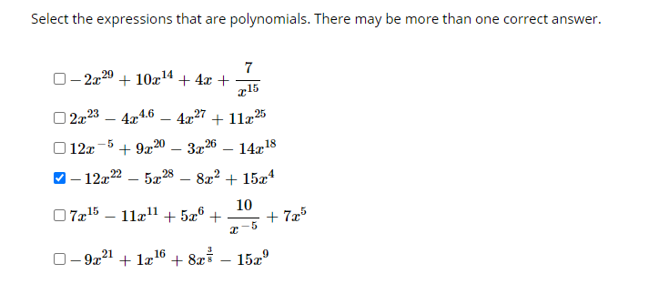 Solved Select the expressions that are polynomials. There | Chegg.com