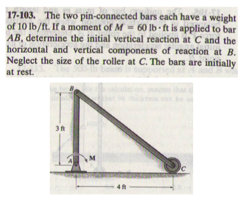 Solved 17-103. The two pin-connected bars each have a weight | Chegg.com