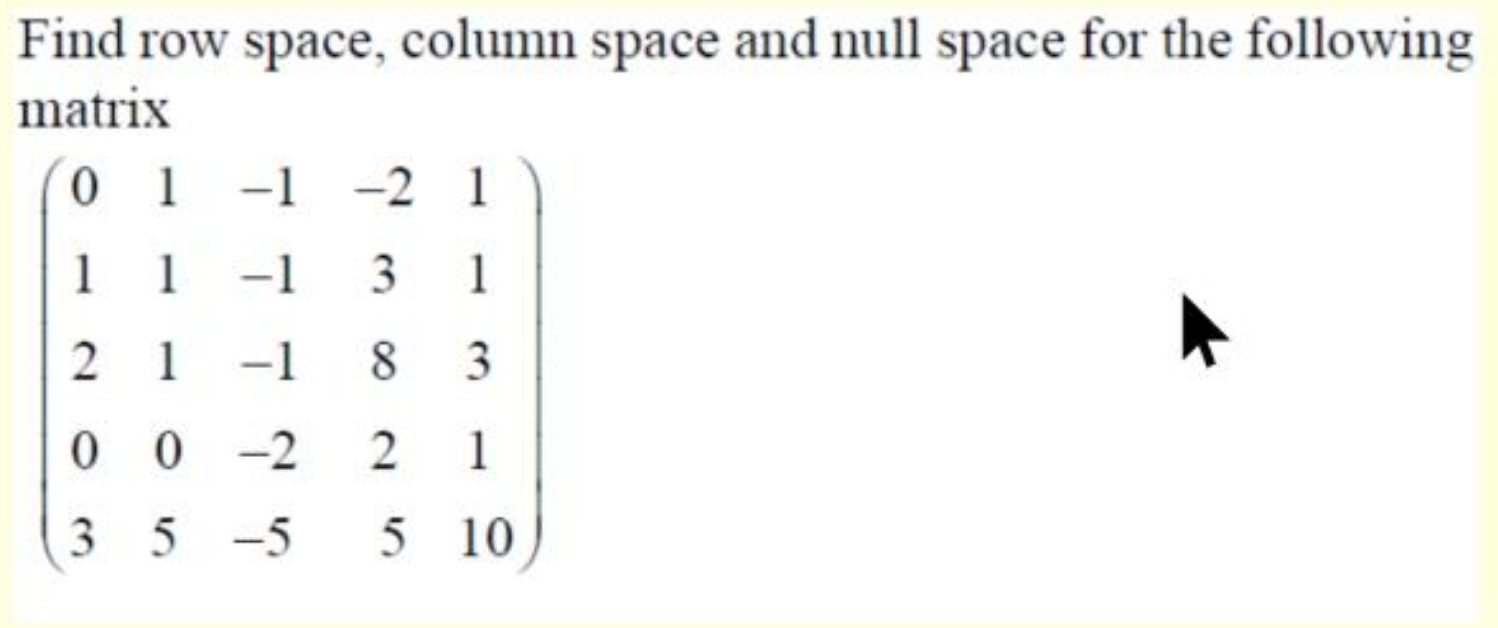 Solved Find row space, column space and null space for the | Chegg.com