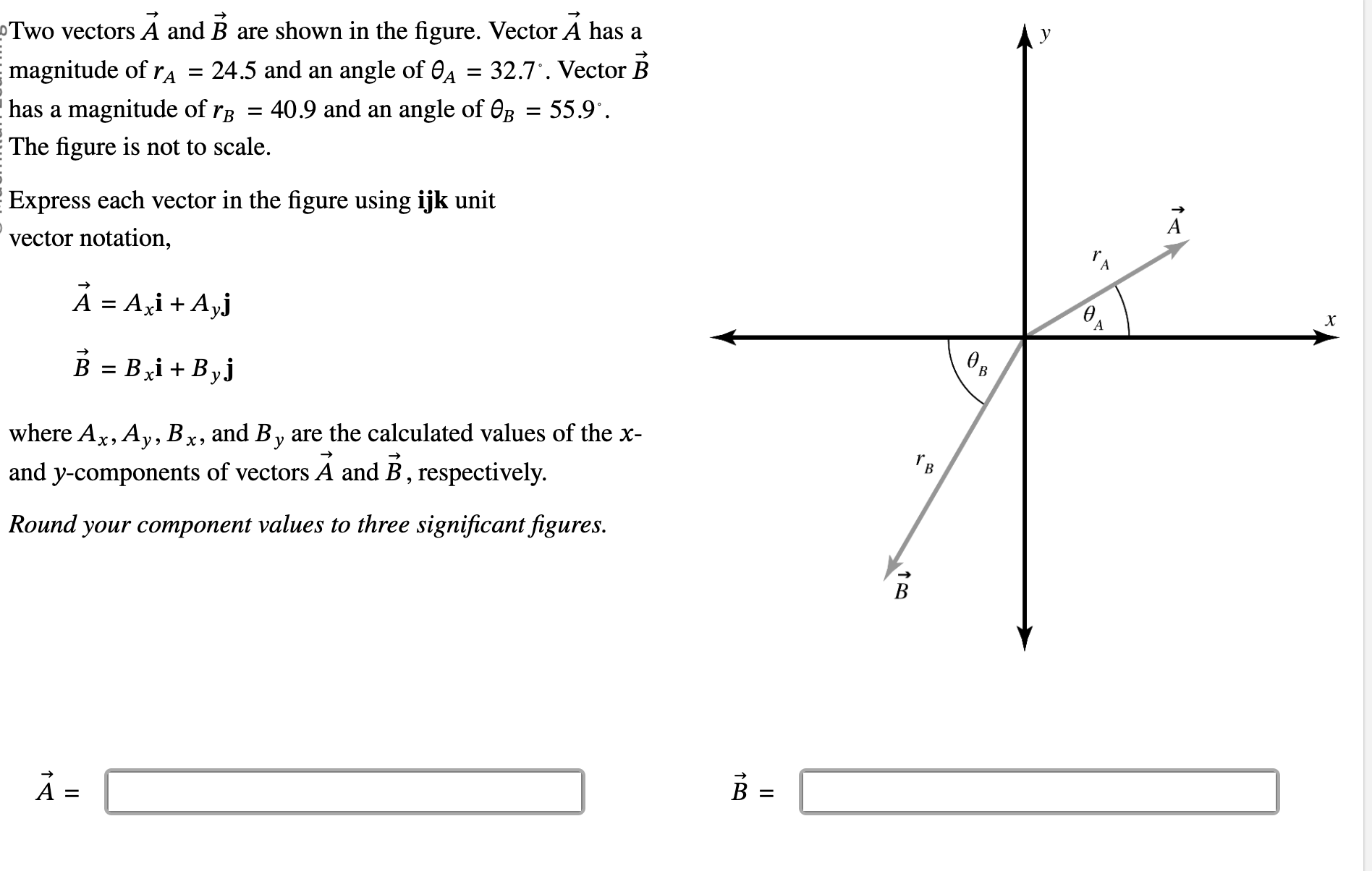 Solved Two vectors vec(A) ﻿and vec(B) ﻿are shown in the | Chegg.com