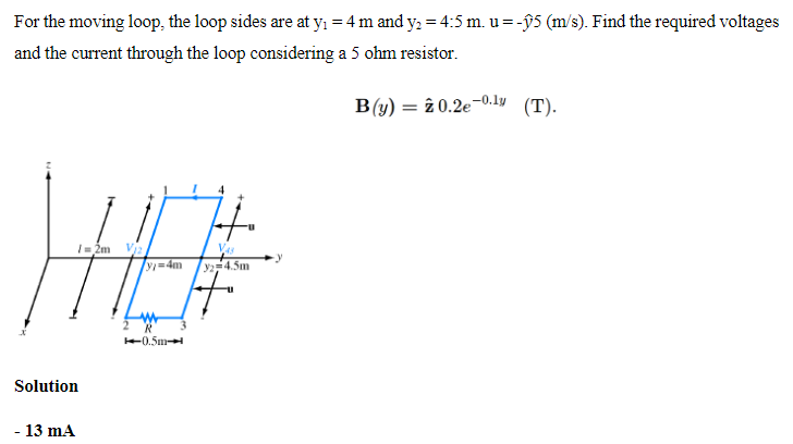 Solved For the moving loop, the loop sides are at y1=4 m and | Chegg.com