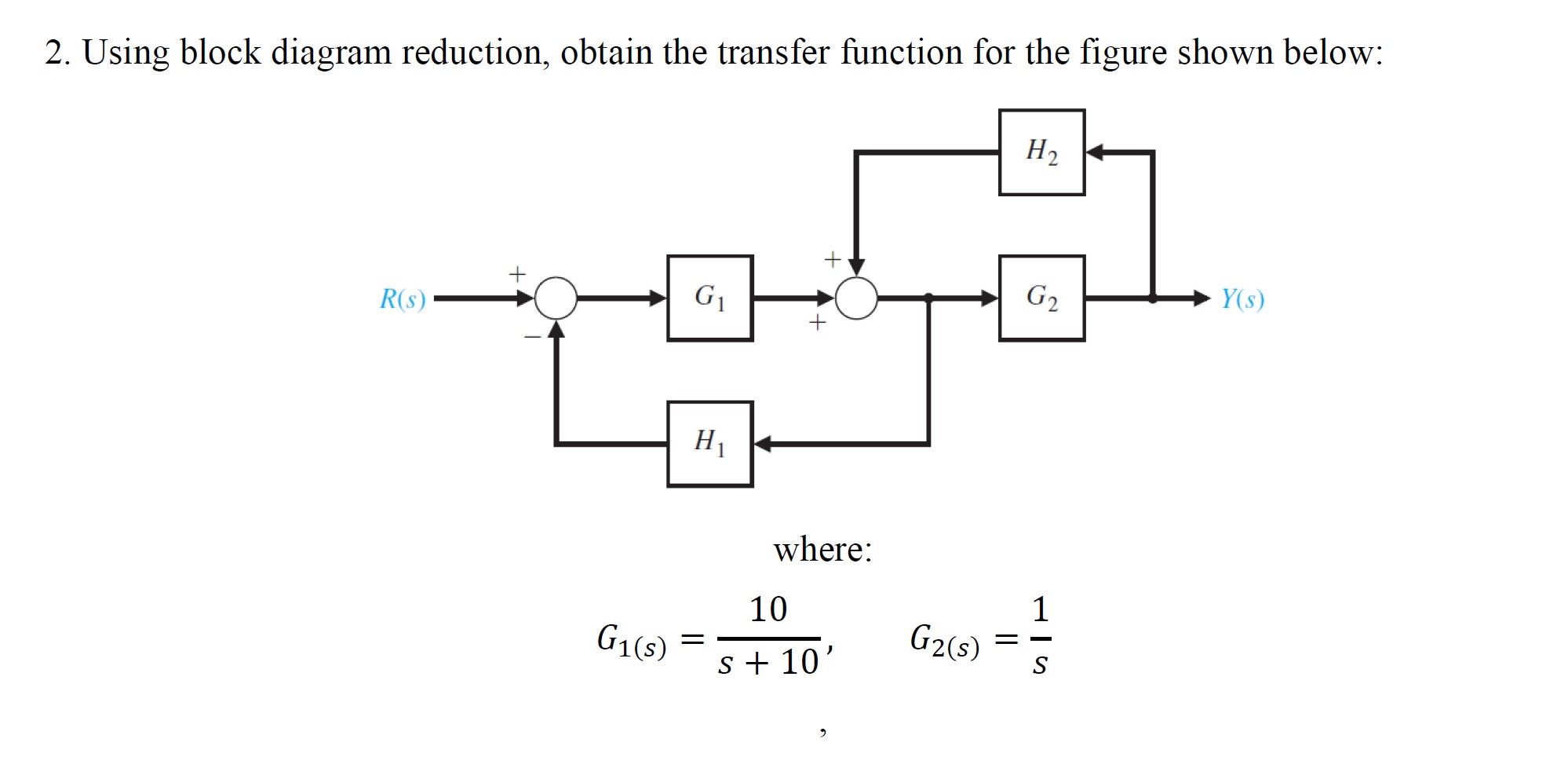 Solved 2. Using block diagram reduction, obtain the transfer | Chegg.com