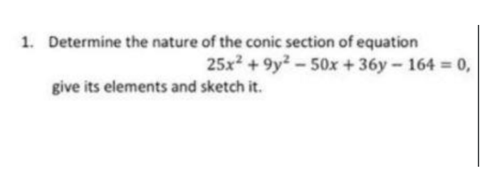 Solved 1. Determine the nature of the conic section of | Chegg.com