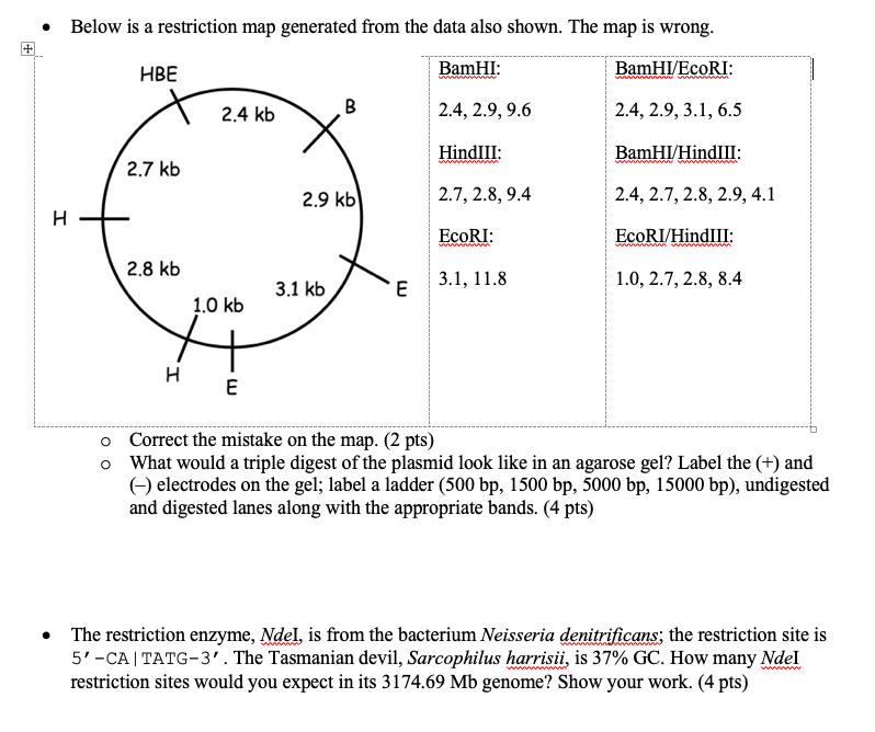 Solved Below is a restriction map generated from the data | Chegg.com