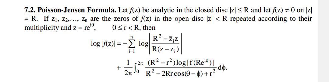 Solved 7.2. Poisson-Jensen Formula. Let f(z) be analytic in | Chegg.com