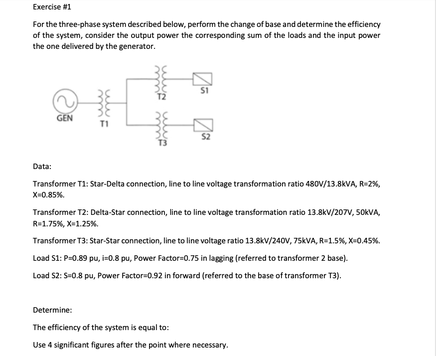 Solved Exercise #1 For the three-phase system described | Chegg.com