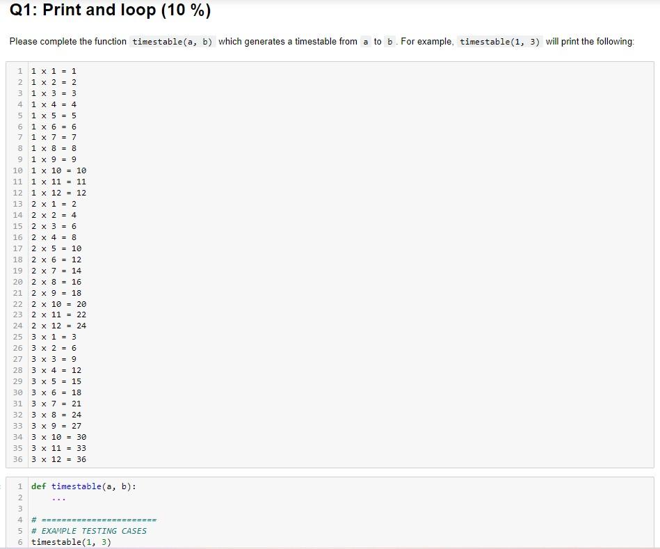 Solved Q1: Print and loop (10 %) Please complete the | Chegg.com