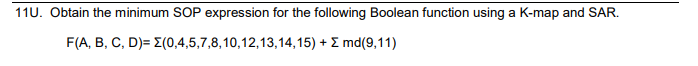 Solved 11U. ﻿Obtain the minimum SOP expression for the | Chegg.com