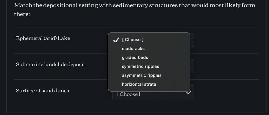 Solved Match the depositional setting with sedimentary | Chegg.com