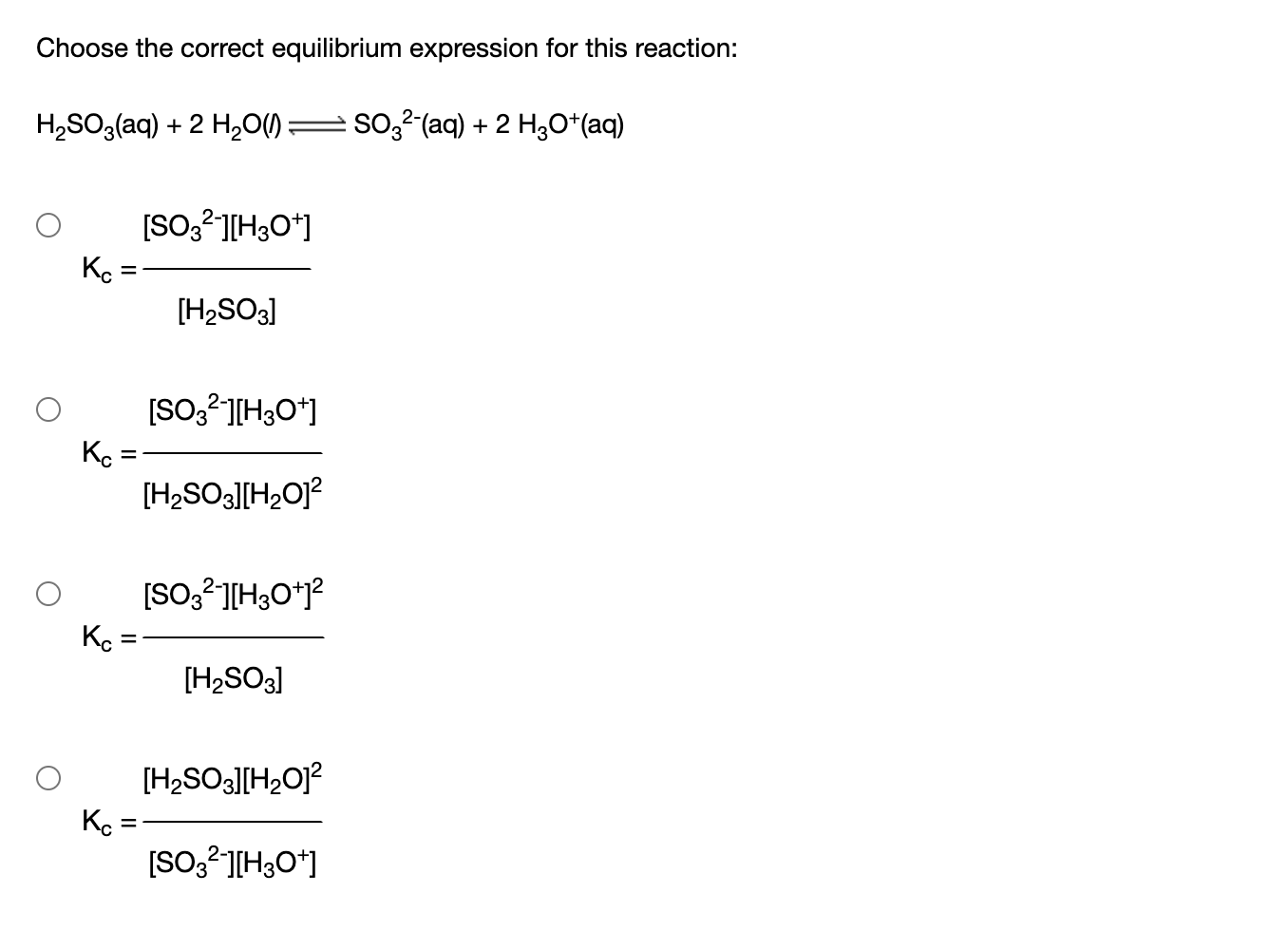 Solved What is the equilibrium constant expression, Kc, for | Chegg.com