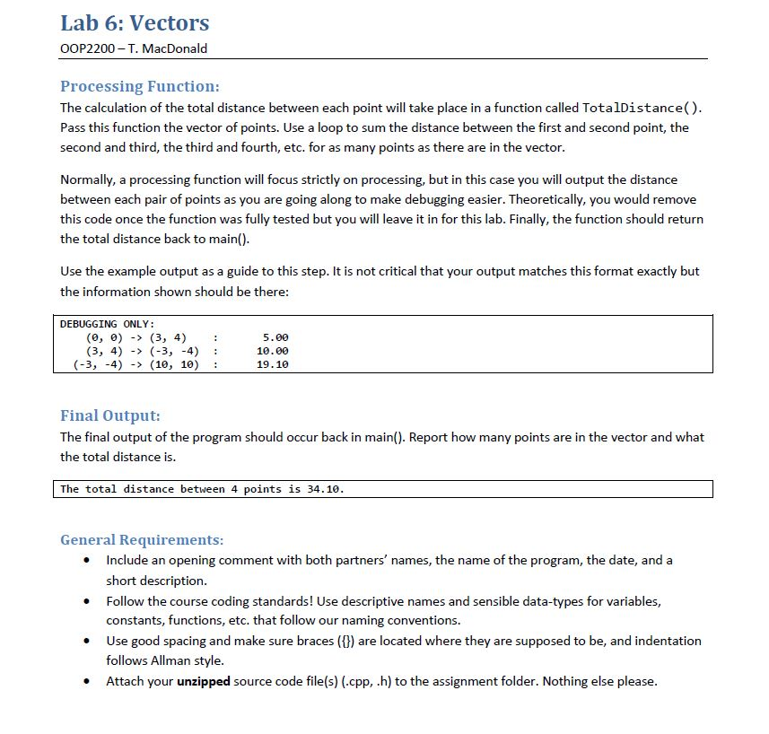 Solved Lab 6: Vectors OOP2200 - T. MacDonald This lab | Chegg.com