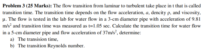 Solved Problem 3 (25 Marks): The flow transition from | Chegg.com