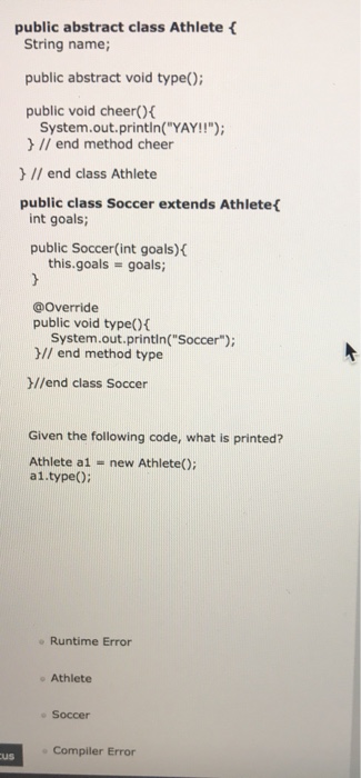 Solved public abstract class Athlete String name; public | Chegg.com Solved public abstract class Athlete String name; public | Chegg.com