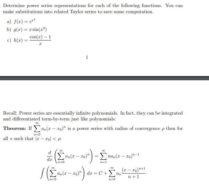 Solved Determine power series representations for each of | Chegg.com