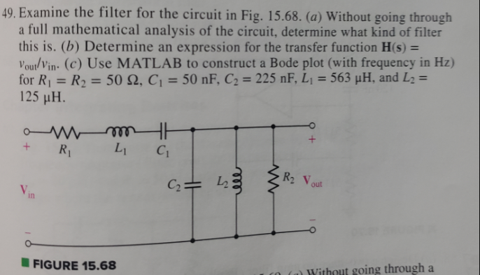 Solved 49. Examine the filter for the circuit in Fig. 15.68. | Chegg.com
