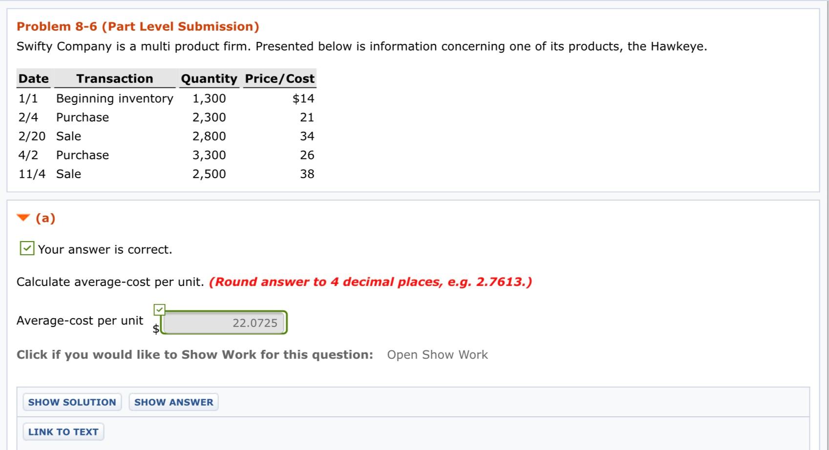 Solved Problem 8-6 (Part Level Submission) Swifty Company is | Chegg.com