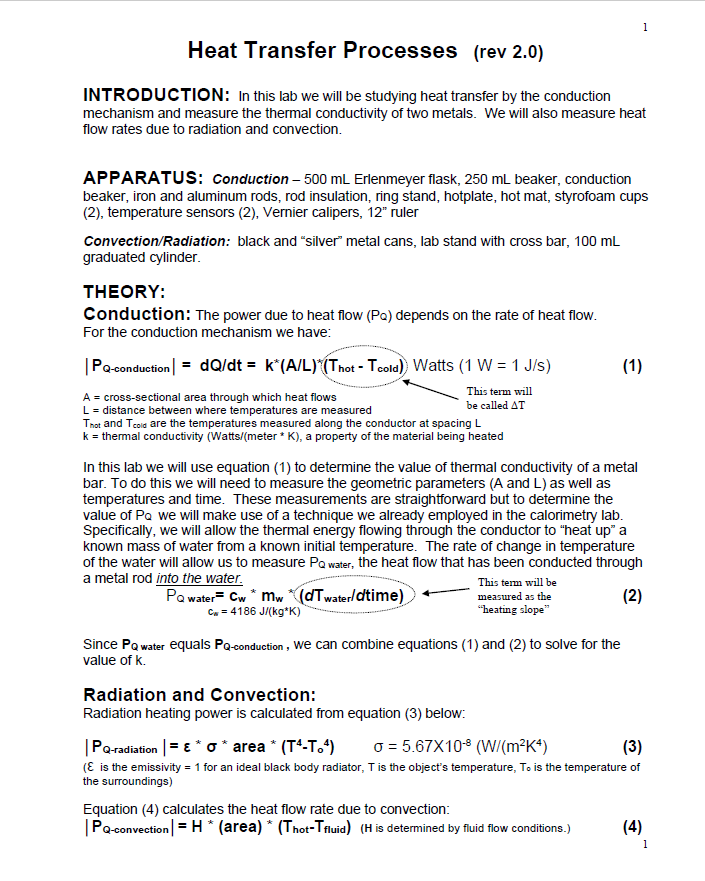 Solved 1 Heat Transfer Processes (rev 2.0) INTRODUCTION: In | Chegg.com