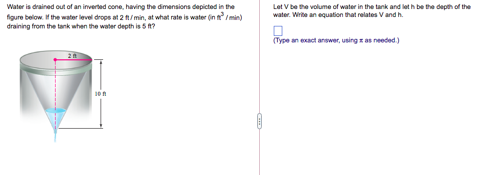 Solved Water is drained out of an inverted cone, having the | Chegg.com