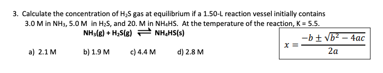 Solved 3. Calculate the concentration of H2S gas at | Chegg.com