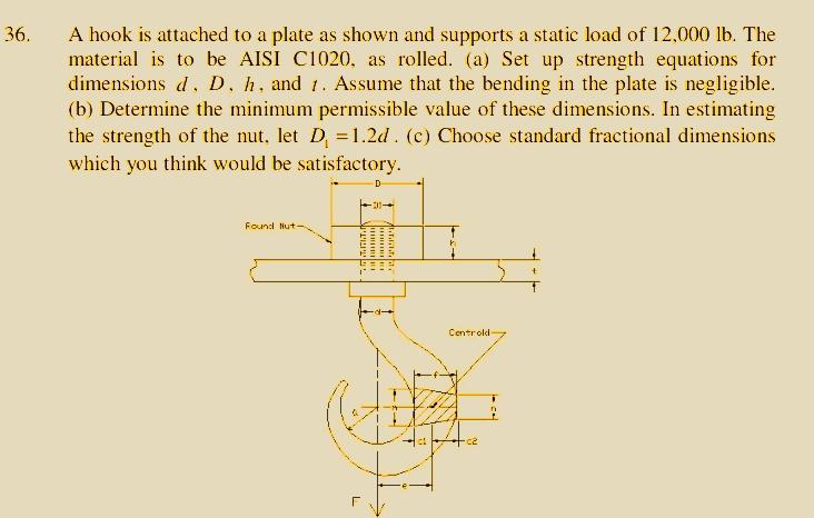 Solved 36. A hook is attached to a plate as shown and | Chegg.com