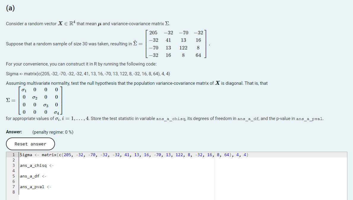 Solved For your convenience, you can construct it in R by | Chegg.com