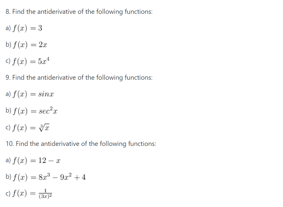 Solved 8. Find the antiderivative of the following | Chegg.com