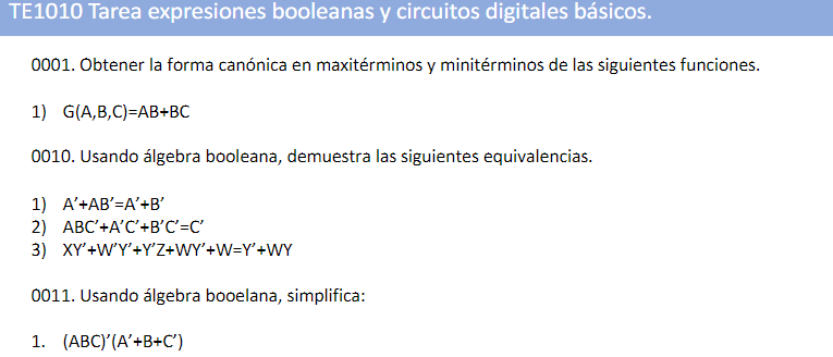 Solved TE1010 Tarea expresiones booleanas y circuitos | Chegg.com