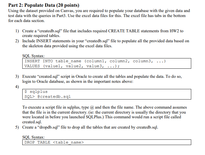 Part 2 Populate Data 20 Points Using The Dataset 