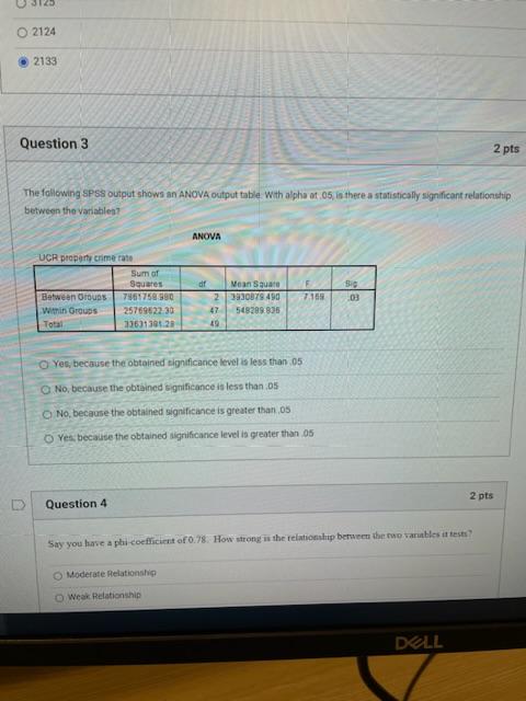 Solved 2124 2133 Question 3 2pts The following SPSs output | Chegg.com