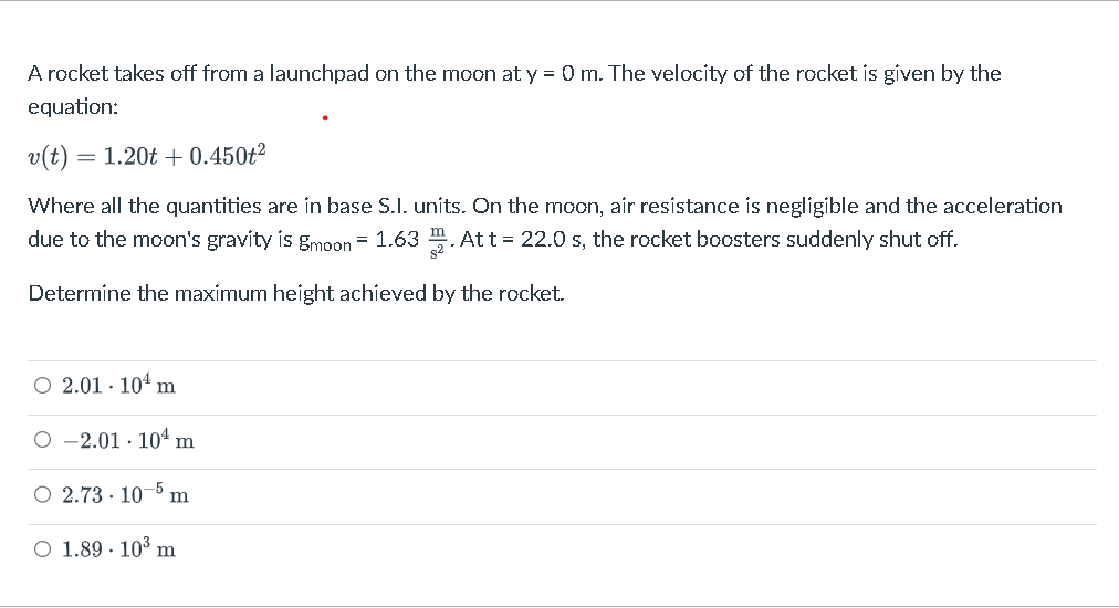 Solved A rocket takes off from a launchpad on the moon at | Chegg.com