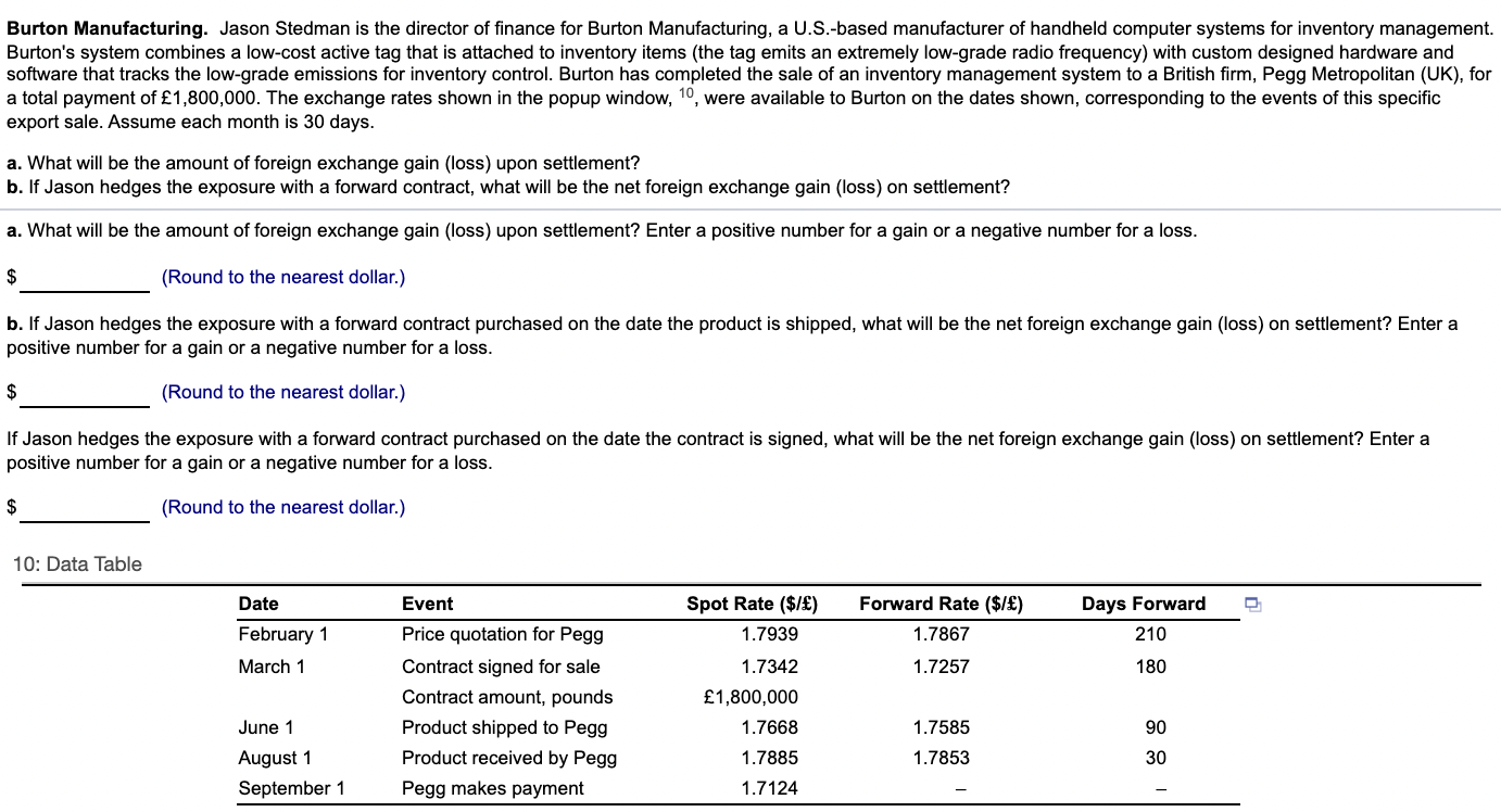 Burton Manufacturing. Jason Stedman is the director | Chegg.com