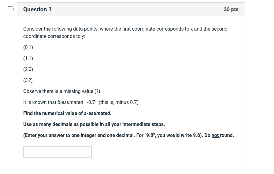 Solved Consider the following data points, where the first | Chegg.com