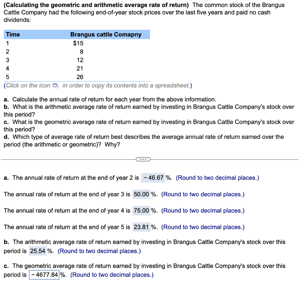 Solved (Calculating the geometric and arithmetic average | Chegg.com