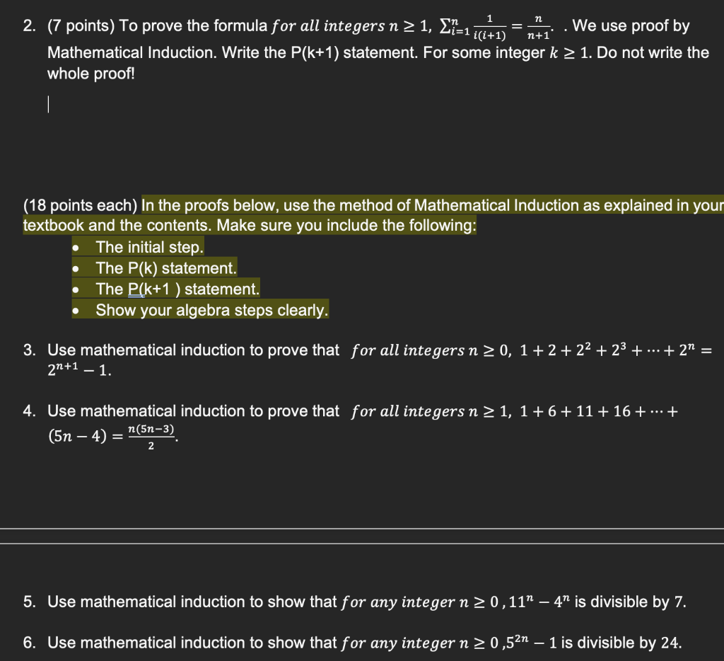 Solved 2. (7 points) To prove the formula for all integers | Chegg.com