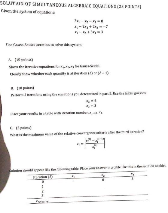 Solved SULUTION OF SIMULTANEOUS ALGEBRAIC EQUATIONS (25 | Chegg.com