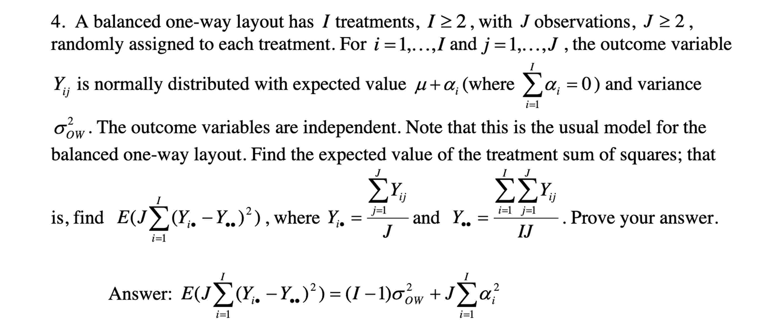 Solved A balanced one-way layout has I treatments, I≥2, | Chegg.com