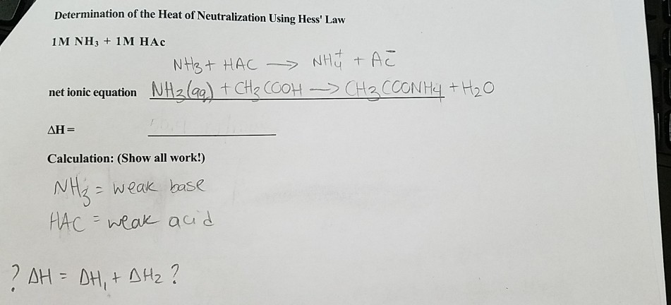 Determination of the Heat of Neutralization Using | Chegg.com
