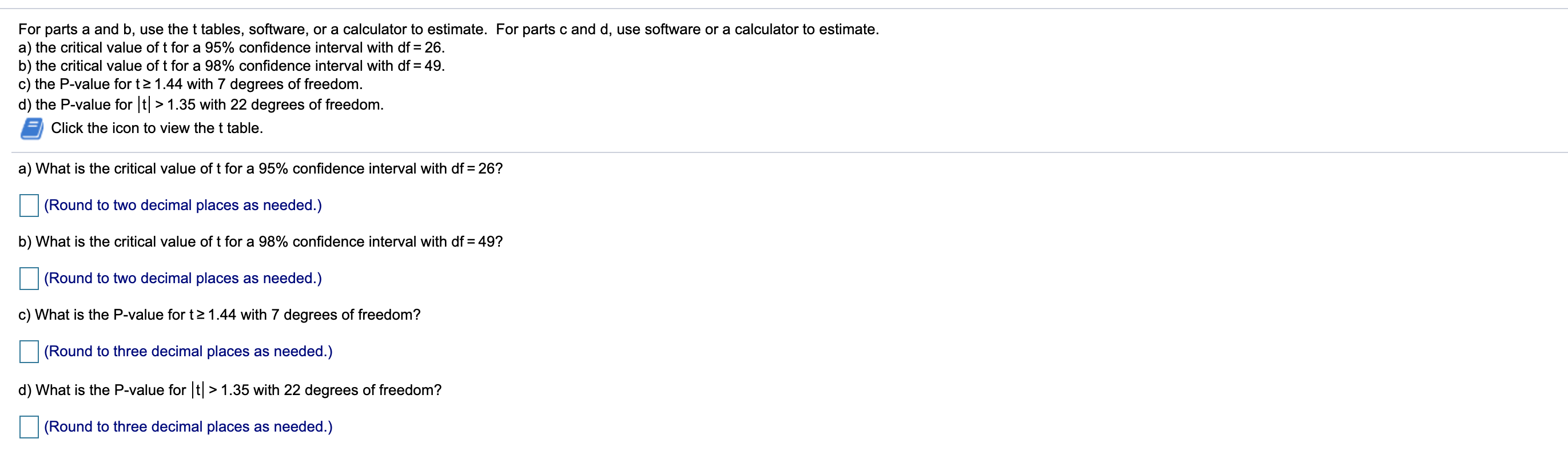 Solved For parts a and b, use the t tables, software, or a | Chegg.com