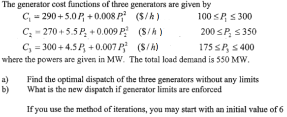 Solved The generator cost functions of three generators are | Chegg.com