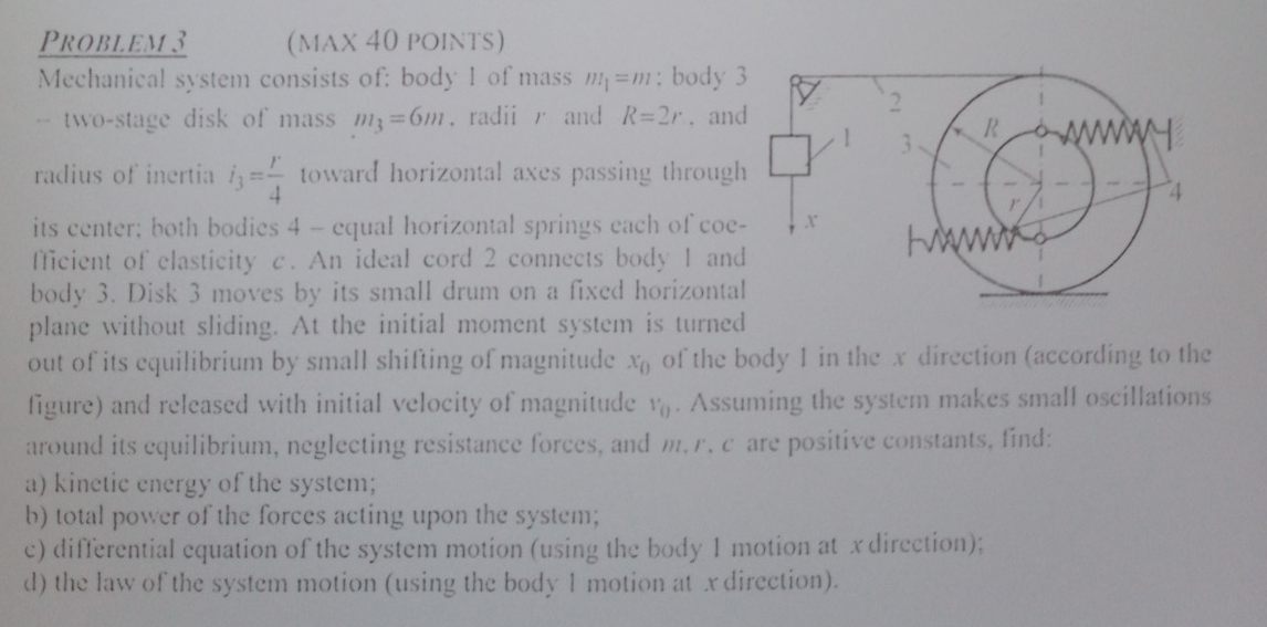 Solved PROBIEM3 (MAX 40 POINTS) Mechanical system consists | Chegg.com