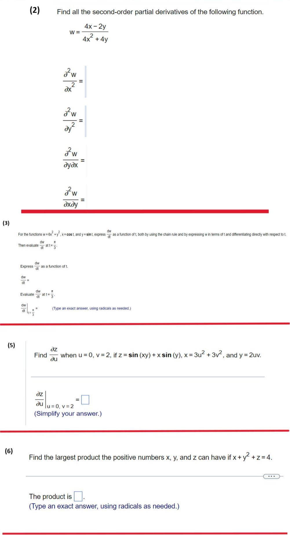 Solved (2) Find all the second-order partial derivatives of | Chegg.com