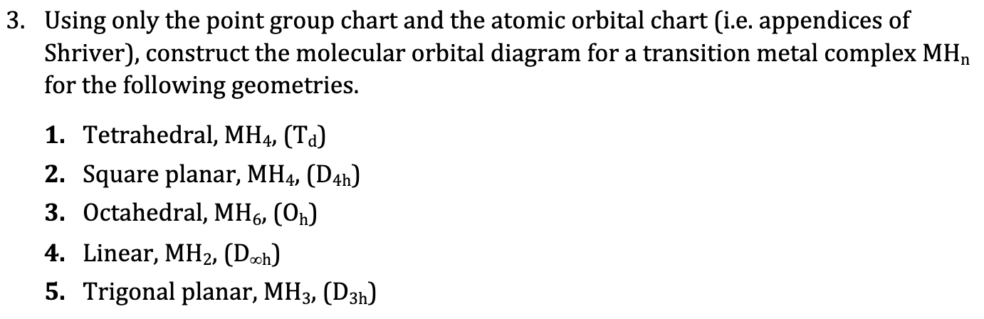 Solved In each case: i. List the metal orbitals that are | Chegg.com