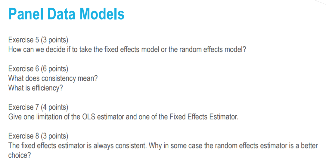 Panel Data Models Exercise 5 (3 points) How can we | Chegg.com
