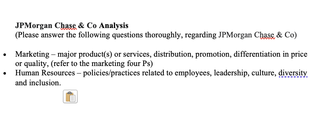 Solved JPMorgan Chase \& Co Analysis (Please answer the | Chegg.com