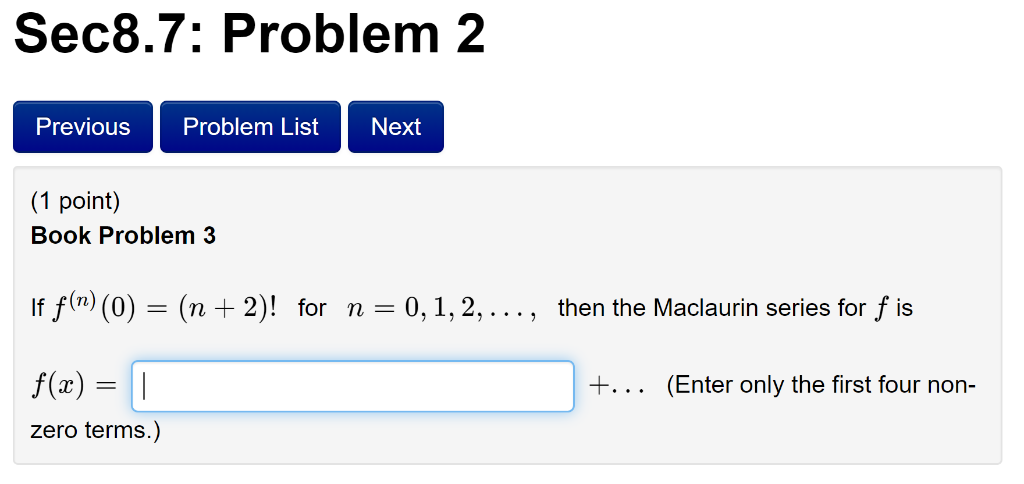 Solved Sec8.7: Problem 2 Next Previous Problem List (1 | Chegg.com