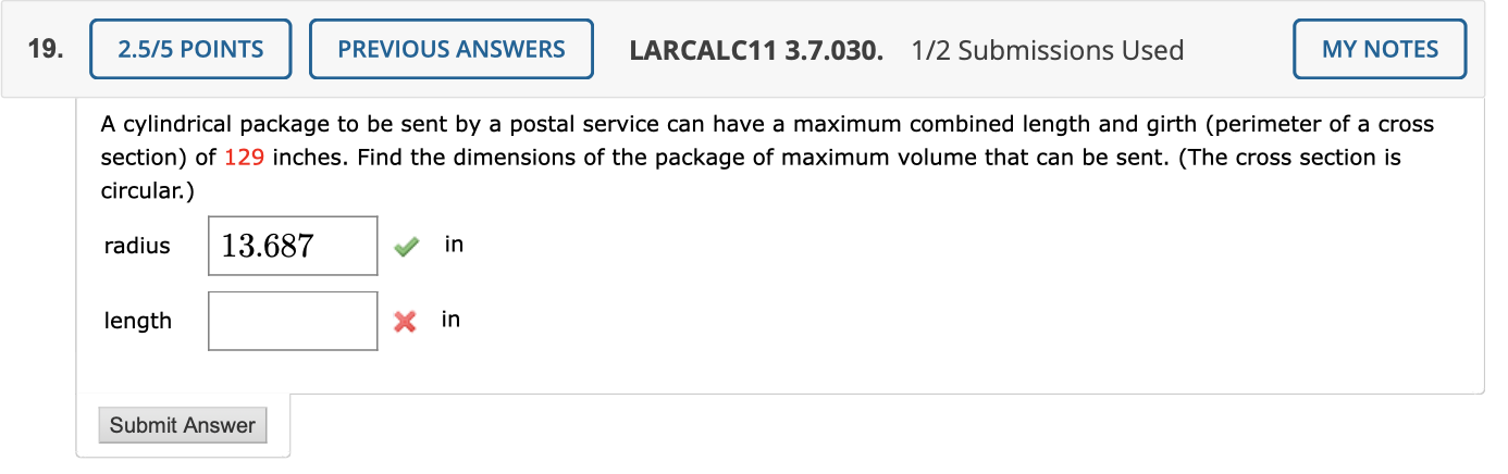 Solved 19. 2.5/5 POINTS PREVIOUS ANSWERS LARCALC11 3.7.030. | Chegg.com