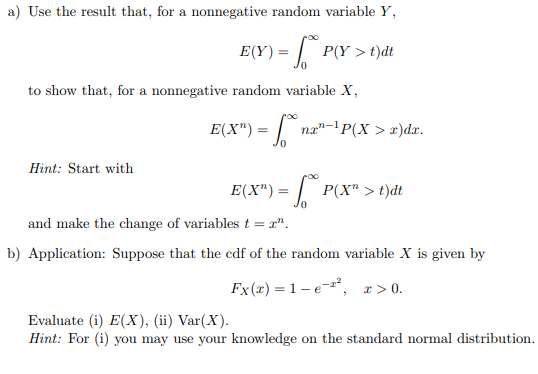 Solved a) Use the result that, for a nonnegative random | Chegg.com